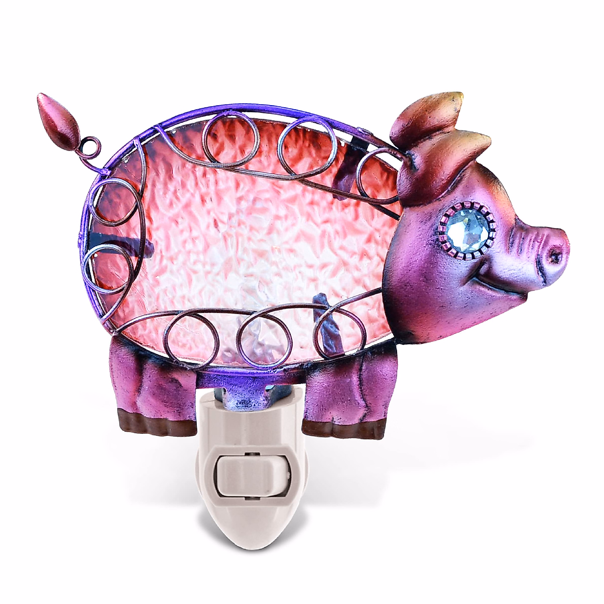 Puzzled Glass Art Night Light, Plug in Decorative Socket Lamp, Manual On & Off Portable Light for Stairway, Bedroom, Bathroom, Nursery, Home Accessory & Kitchen Decor - Pig