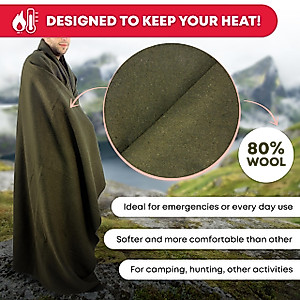 Olive Drab Green Warm Fire Retardant Blanket, 66" x 90" (80% Wool)-US Military Style