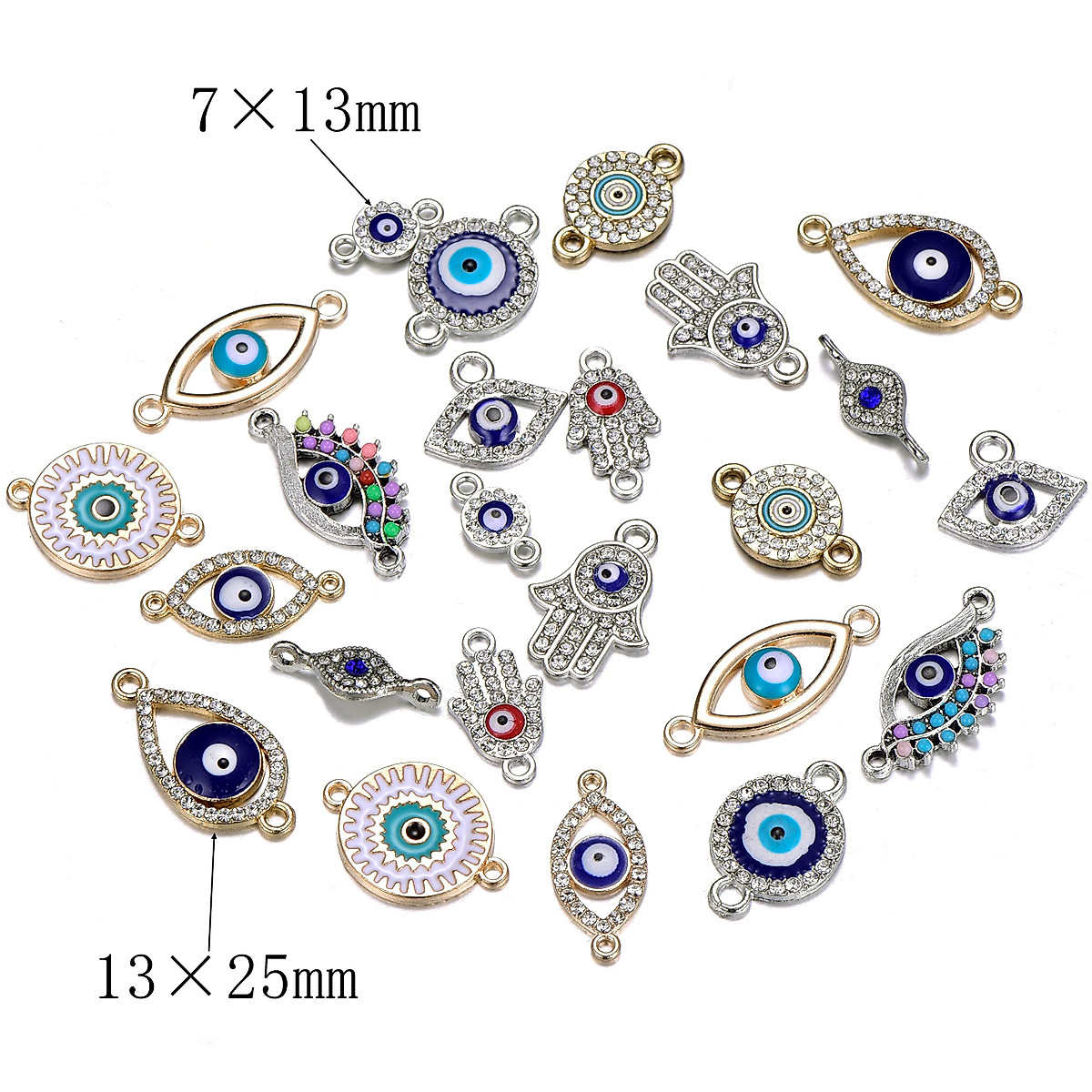 Yaoding 30pcs Mix Alloy Colored Enamel Rhinestone Diamond Evil Eye Charms Jewelry Connectors for DIY Bracelet Necklace Jewerly
