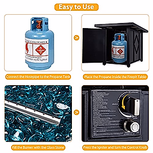 AVAWING Propane Fire Pit, 42 inch 50,000 BTU Gas Fire Pit Table with Glass Wind Guard, Table Lid, Fire Glass, Waterproof Cover, Outdoor Gas Fire Pit for Garden, Patio, Backyard, Black