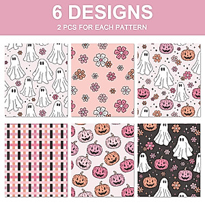 Generic AnyDesign 12 Sheets Halloween Wrapping Paper - Not Roll - Pink White Ghost Pumpkin Gift Wrap Paper Folded Flat Cute Art Paper for DIY Crafts, 19.7 x 27.6 Inch