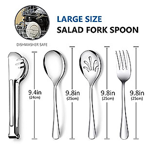 Stainless Steel Metal Serving Utensils - Large Serving sets - 10" Spoons, 10" Slotted Spoons, 10" Forks and 9" Tongs by Teivio (Silver, 12 - Pieces)