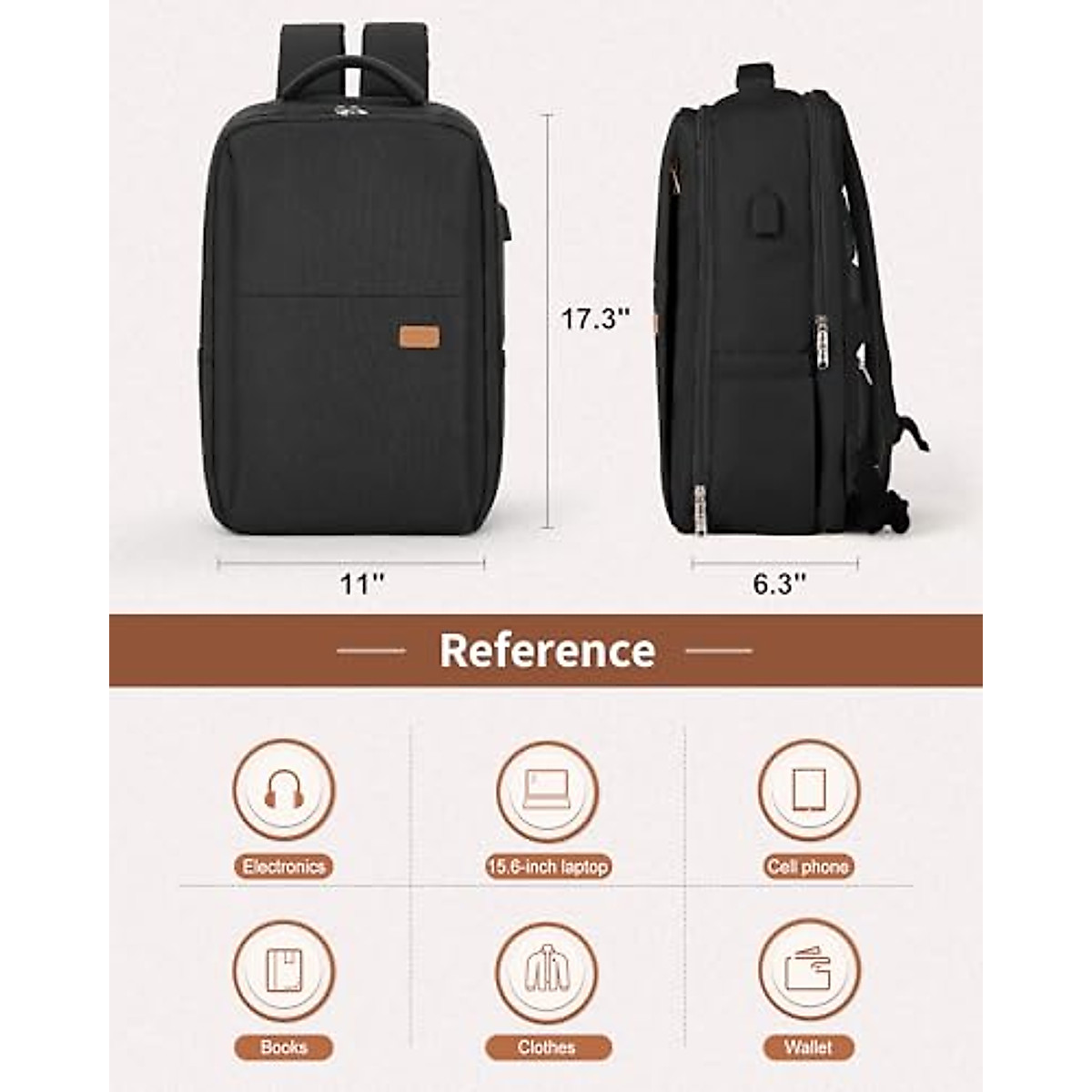 Black Laptop Travel Backpack For Women Men Airline Approved Carry On Bags For Airplanes Underseat Luggage Backpack For Traveling On Airplane Personal Item Travel Bag For Airlines Travel Essentials