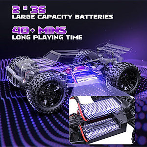 DEERC 200E 1:10 Large 3S Brushless High Speed RC Cars for Adults, 4X4 Fast RC Trucks W/Extra Shell LED Headlight, 60 KM/H, All Terrain Remote Control Car, Offroad Monster Truck for Boys,2 Battery