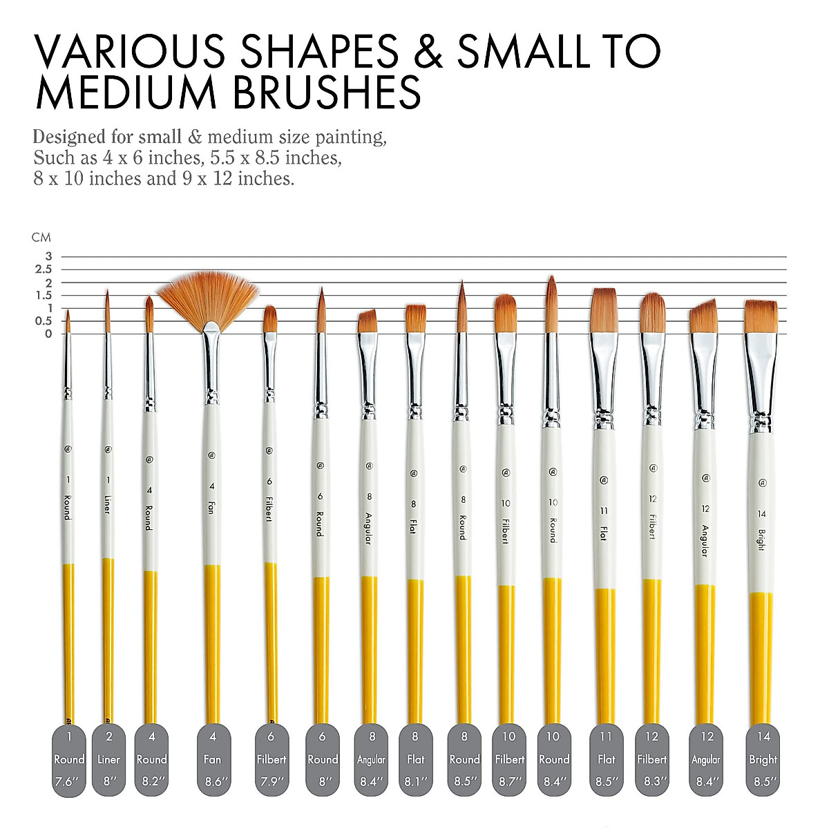 ARTIFY Sunflower 15 Pieces Paint Brush Set, Expert Series, Enhanced Synthetic Brush Set with Canvas Roll and Special Bookmarks for Acrylic, Oil, Watercolor and Gouache - Yellow