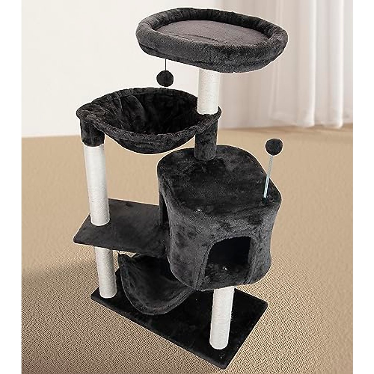 YUNIQUE Newest Cat Tree with Cat Condo and Big Hammock，Darkgrey
