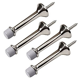 Cosnys 4 Pack 3" Heavy Duty Solid Rigid Door Stop with Soft Rubber Tip, Zinc Die Cast Metal Door Stopper Protect Wall & Door, Brushed Satin Nickel