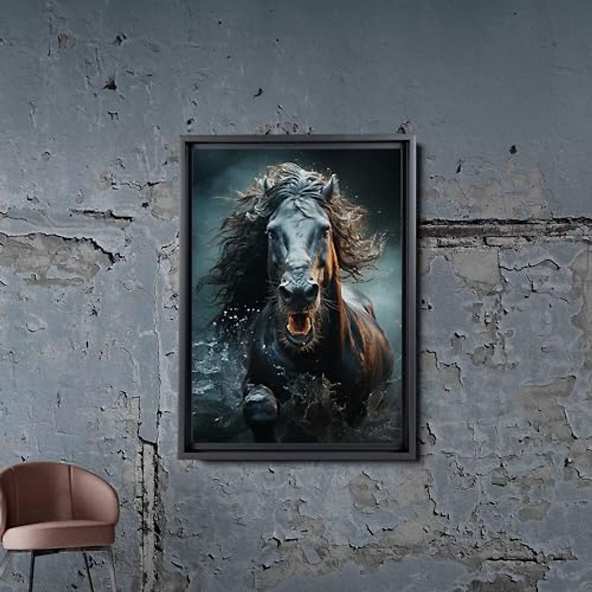 Majestic Black Stallion Galloping In The Clouds, Black Horse On Salt Flats, Canvas Print, Black Horse Print, Black Horse Wall Art, Decor Canvas, Wall Decor