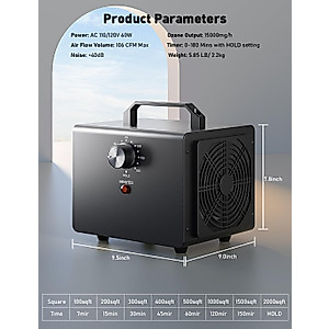 [Strong Ozone 2000 Sq Ft] Ozone Machine Odor Removal 15000mg/h, Ozone Generator Odor Eliminator for Home, Ozone Odor Eliminator, Ionizer Air Purifier Ozone for Home, Car, Smoke, and Pet Room - Black