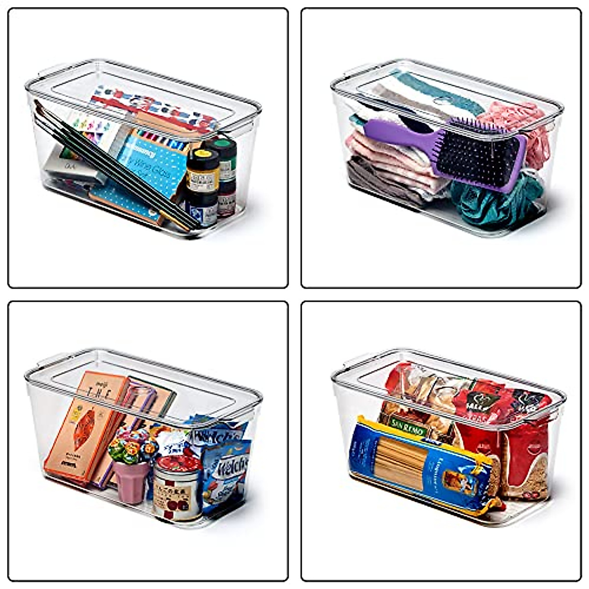 EZOWare 6 Pack Stackable Clear Refrigerator Organizer Bins with Lid, Narrow Plastic Storage Box Containers Ideal for Kitchen Cabinet, Pantry Organization, Fridge, Freezer - 2 Sizes