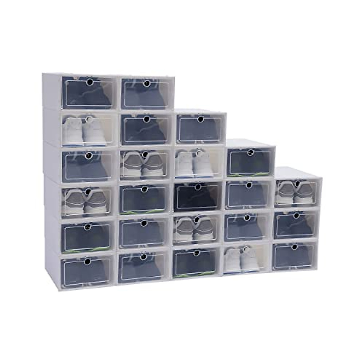 20/24 Pcs Foldable Shoe Box, Plastic Shoe Organizer Box Stackable Drop Front Shoe Box Clear Shoes Storage Boxes for Shoe Organization (24 PCS)