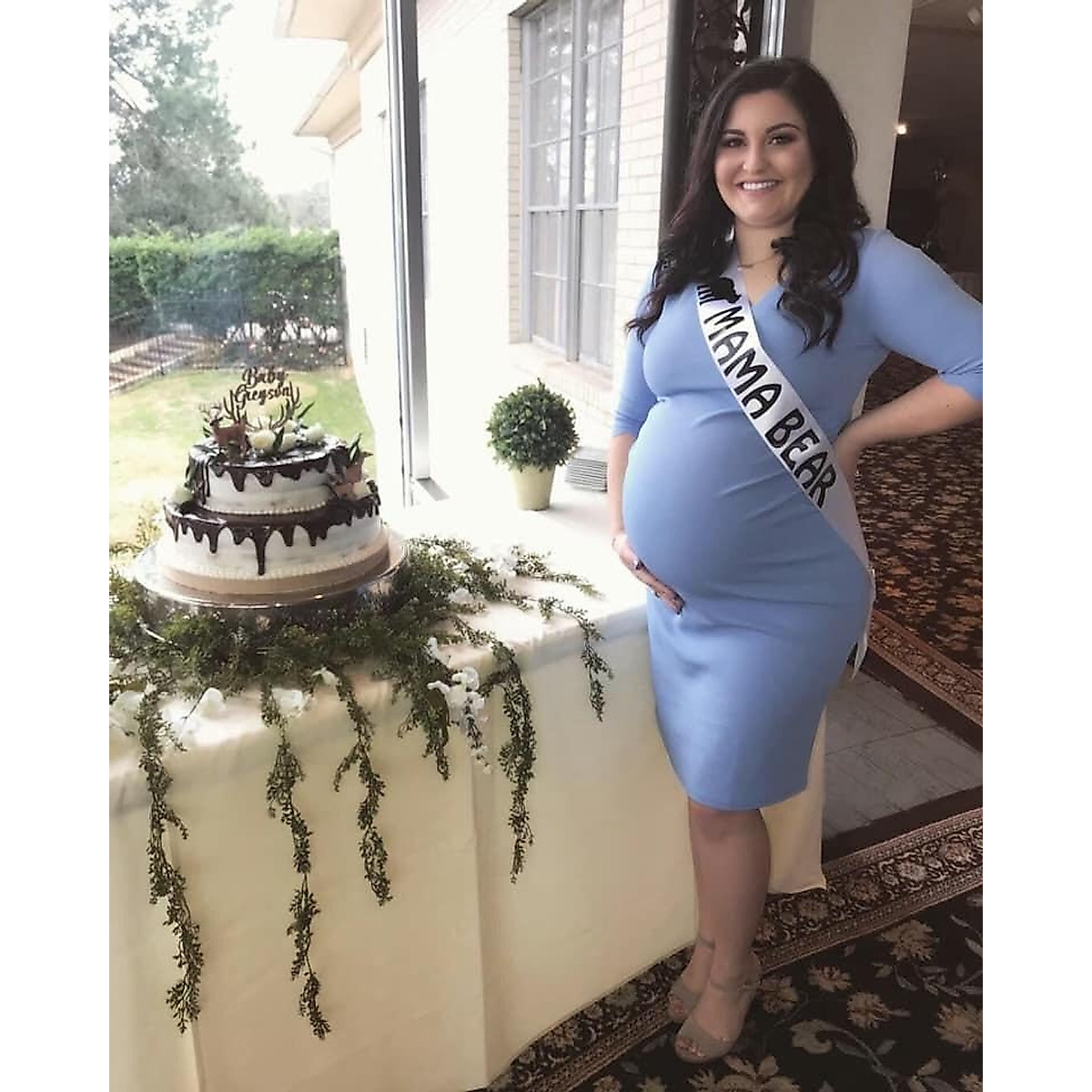 Amy's Bubbling Boutique Mama Bear Baby Shower Sash for Mom to Be Red & Black with Silver Pin for Adjustable Closure