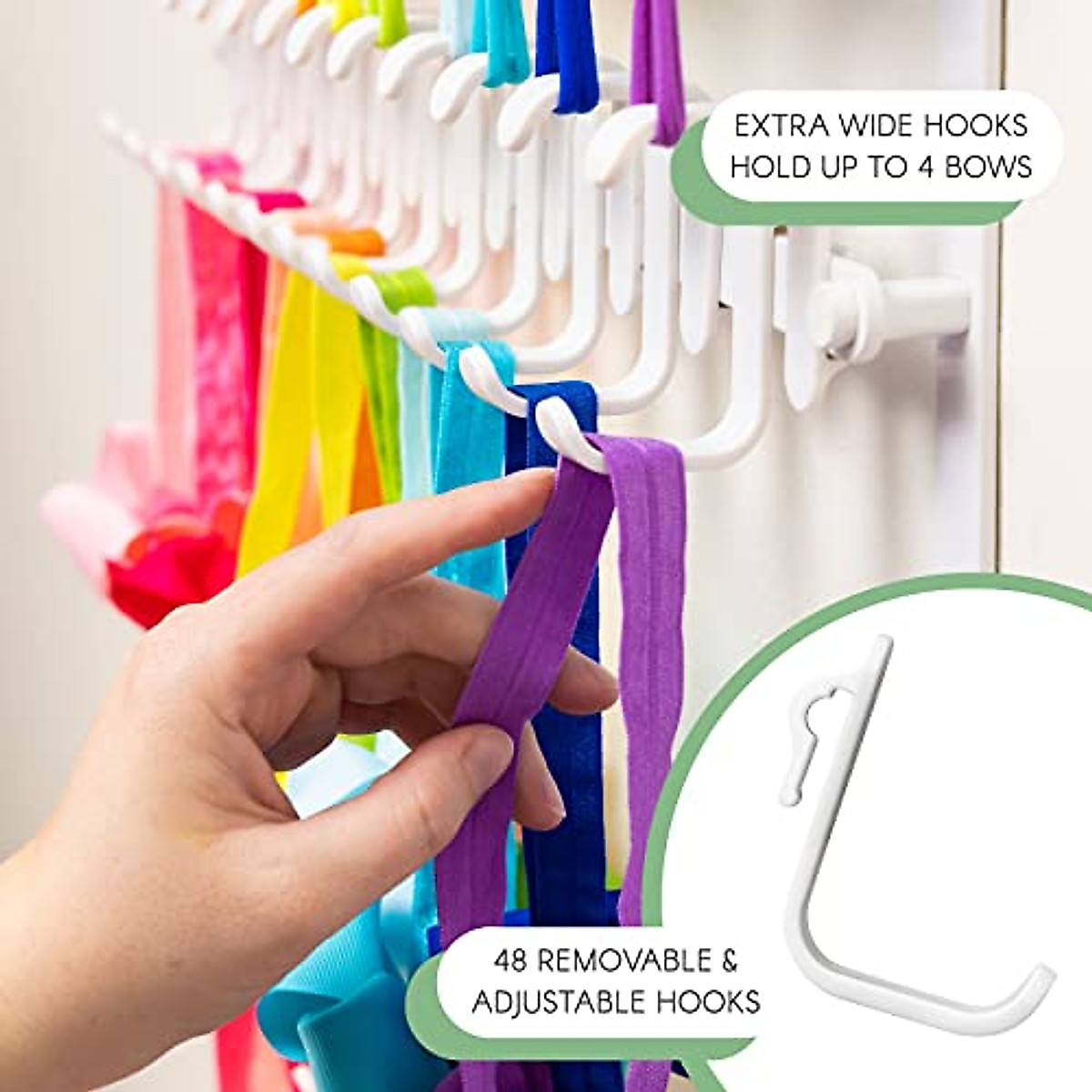 Ollirovey Metal 60 Hook 3ft Tall Headband Display and Headband Organizer for Girls Hair Bows Holds up to 240 Hair Accessories 4 per Hook - Hooks Adjustable - Wall Mounted