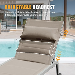 Domi Patio Chaise Lounge Set of 3, Aluminum Pool Lounge Chairs with Side Table and Wheels, Textilene Padded Adjustable Recliner All Weather for Patio Deck Poolside Beach Yard, Lawn, Khaki