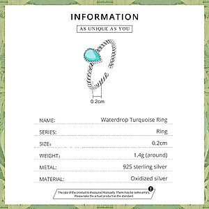 Shysnow Turquoise Ring for Women Vintage Adjustable Green Twisted Rope Rings Sterling Silver 925 Open Blue Oval Cut Turquoise Western Statement Ring Boho Jewelry