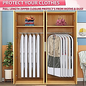 ToniGram 60" Clear Garment Bags for Hanging Clothes - 5 Pcs Moth Proof Dress Bags for Gowns Long Dresses - Hanging Garment Bag Suit Bags for Closet Storage - Hanging Clothes Storage Bag - 4" Gussetes
