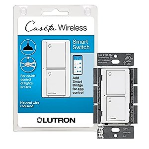 Lutron Caséta Wireless Smart Lighting Switch for All Bulb Types or Fans | PD-6ANS-WH | White
