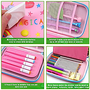 SOOCUTE Crown Unicorn Gifts for Girls - Cute Big Size Hardtop Pencil Case with Compartment - Kids School Supply Organizer Stationery Box Zipper Pouch (Light Pink)