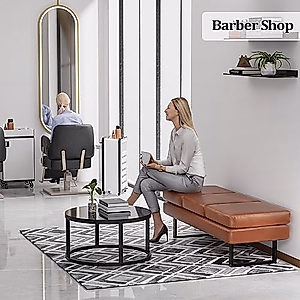 OmySalon Waiting Room Bench for Salon, 59.5'' Reception Bench Office Chair Seating, Faux Leather Guest Lobby Furniture Conference Room Chair for Beauty Barber Barbershop, Cognac