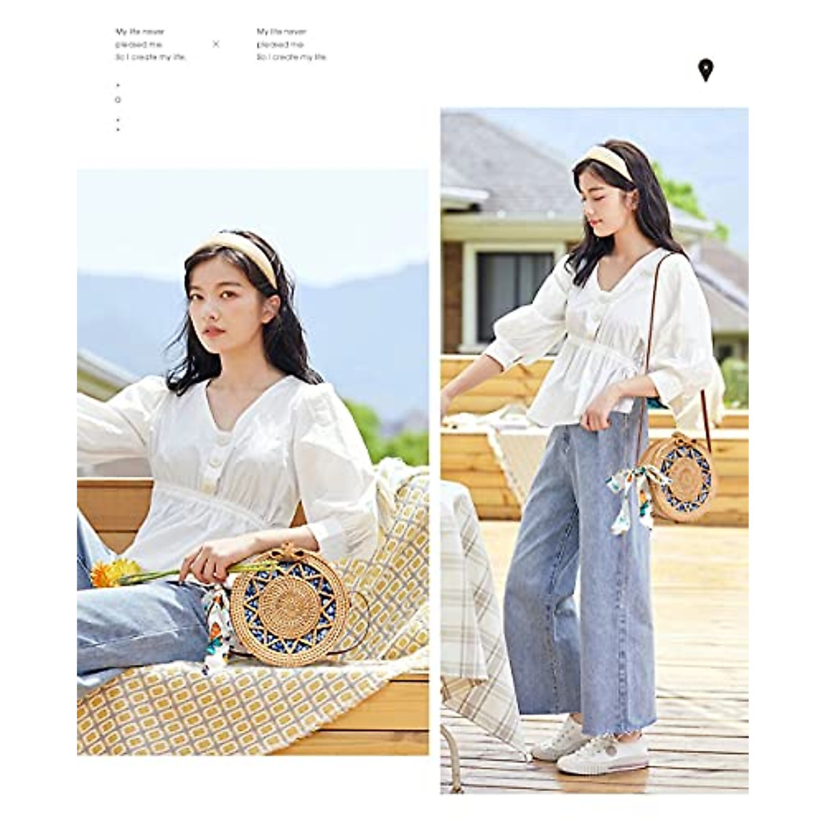 YYIHER Straw Bags for Women,Round Rattan Bag Summer Purses for Women Crossbody purse Handmade Wicker Woven Purse Woman Beach Bag Shoulder Natural Chic