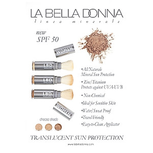La Bella Donna Natural Mineral Women's Waterproof SPF 50 Powder Sunscreen with Exclusive Dial System Dispensing Brush | NON-NANO | NON-CHEMICAL | REEF SAFE - 5g (Fair Skin)