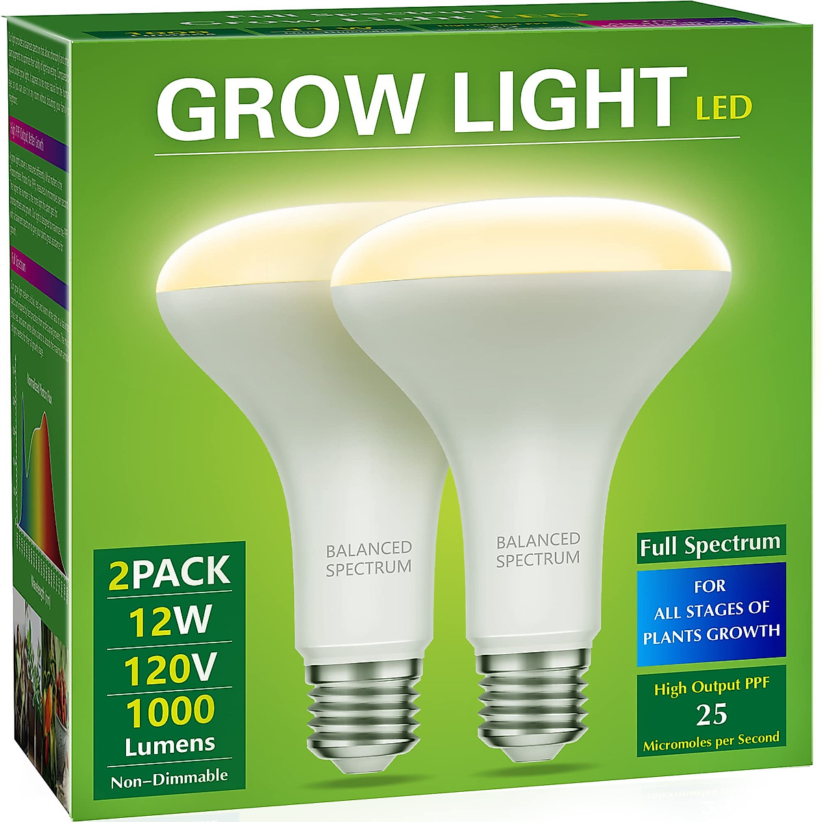 Briignite 2 Pack LED Grow Light Bulb, BR30 Grow Light Bulbs, Full Spectrum Grow Light Bulb 12W, Plant Light Bulbs, Grow Light for Indoor Plants, Seedlings, Greenhouse, Hydroponic