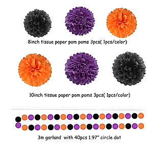 Black Purple Orange Halloween Party-Decorations - 23pcs Tissue Pom Poms Streamers,Tassel Garland Banner,Graduation 2023 Birthday Wedding Baby Bridal Shower Decor Bunting Lasting Surprise