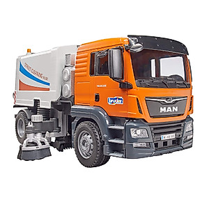 Bruder Toys - Commercial Realistic MAN TGS Street Sweeper Truck with Open-able Doors, Adjustable Brushes, and Flexible Hose - Ages 4+