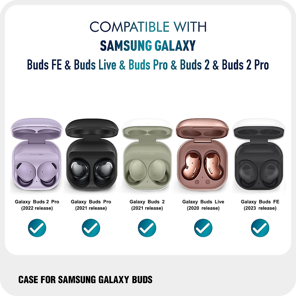 wenew case for Galaxy Buds FE/Galaxy Buds 2 Pro/Galaxy Buds Pro/Galaxy Buds 2/ Galaxy Buds Live, Cute Patterned Hard Shell with Clip for Women Men (Cute Dino)