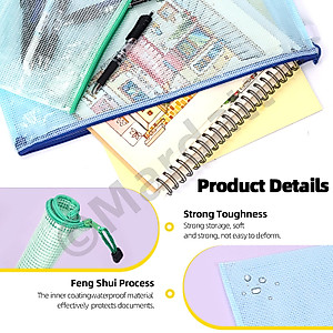 Mardatt 7Pcs 19” x 25” Art Portfolio Storage Bag with Handle and Zipper, 3 Sizes Waterproof Poster Storage Bag Mesh Folder Organizers Transparent Pencil Bag for Bulletin Board Painting