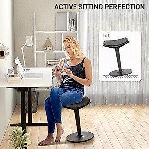 HOMCOM Standing Desk Chair, Ergonomic Backless Wobble Stool, Height Adjustable Tall Office Chair 22.2-28.1 Inches, Active Learning Stool for Office Desks, with Rocking Motion, Padded, Black
