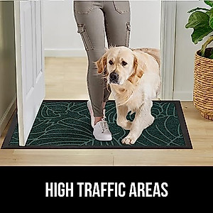 Gorilla Grip 100% Waterproof All-Season WeatherMax Doormat, Durable Natural Rubber, Stain and Fade Resistant, Low Profile, Indoor Outdoor Door Mats, Easy Clean Patio Entrance Mat, 17x29, Green Palm