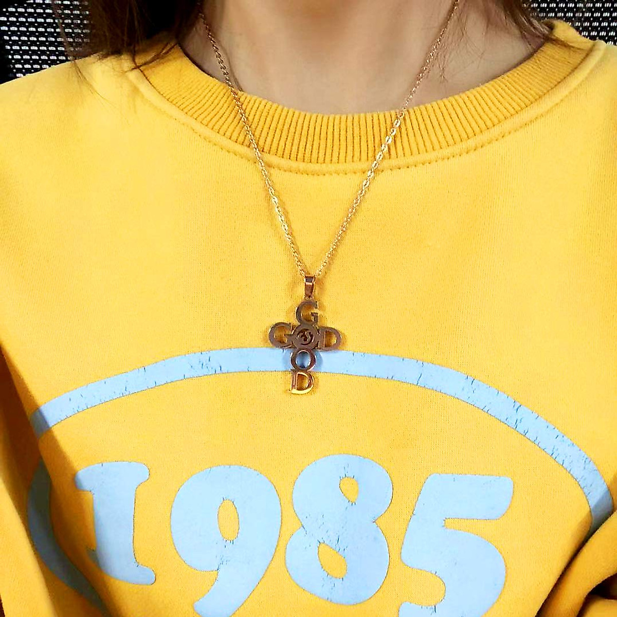 Uloveido 1PC Rose Gold Plated Stainless Steel Initial Good God Cross Pendant Necklace Special Christian Jewelry Gifts (Rose gold)