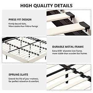 Flolinda Queen Size Platform Bed Frame with Velvet Upholstered Headboard and Wooden Slats Support, Fully Upholstered Mattress Foundation/No Box Spring Needed/Easy Assembly, Cream White