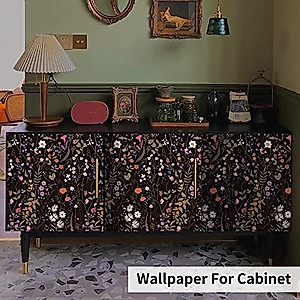 Floral Peel and Stick Wallpaper Boho: 118" X 17.7" Removable Wallpaper Easy Peel Off wallpaper for Bedroom Black Wallpaper Dark Wild Flowers Self Adhesive Contact Paper Renter Friendly Wall Paper