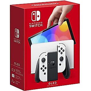 PURTCH Newest 2022 Model Switch OLED Display with White Controllers and Dock - 7" 1280 x 720 OLED Touchscreen Display, 64GB Internal Storage, 802.11AC WiFi, Bluetooth 4.1, Ethernet, Type-C