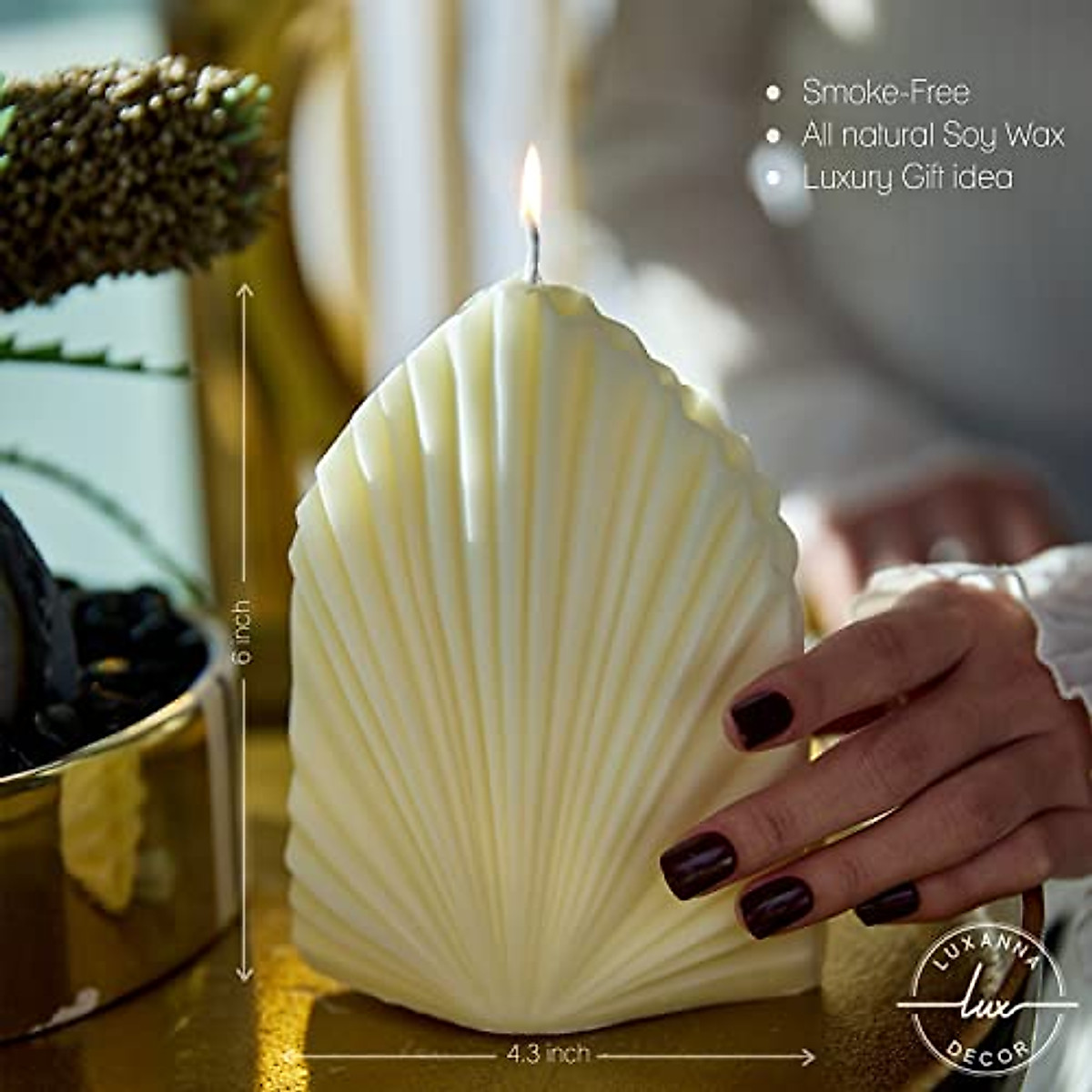 LUXANNA Large Decorative Scented Palm Leaf Shaped Candle (White) - Handmade Aesthetic Candle for Home Decor - Minimal Soy Wax Scented Candles Ideal Gift for Mother's Day, Birthday, Wedding, etc