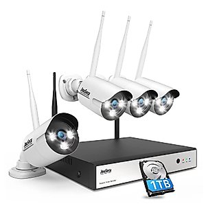 5MP Wireless Security Camera System No Hard Drive, 8 Channel Surveillance NVR Kits and 4pcs Super HD 5MP Outdoor Indoor WiFi Bullet Camera for Home Full Color Night Vision (3MP)