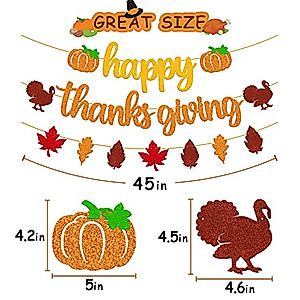 Happy Thanks Giving Banner Fall Leaves Garland Thanksgiving Day Autumn Turkey Theme for Happy Thanksgiving Party Glitter Gold Decoration
