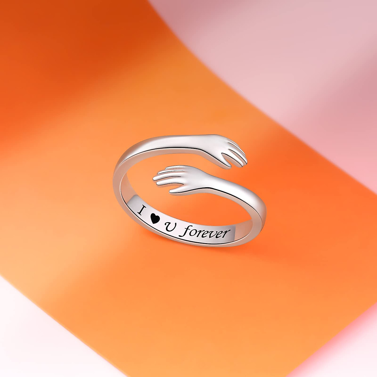 ACJFA 925 Sterling Silver Hug Ring for Women Teen Gilrs - Open Promise Ring Mothers Day Birthday Gifts for Daughters Mom Sister Wife Friends Grandma