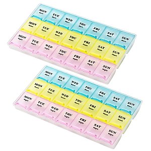 Weekly Pill Organizer - (Pack of 2) 21 Day Pill Planners for Pills Vitamins & Medication, Pill Box 3 Times-a-Day Medication Reminder Boxes, Easy to Read & Travel Friendly
