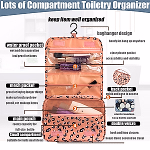 L&FY Hanging Travel Toiletry Bag Women's Cosmetic Organizer Makeup Pouch Men's Dopp Kits With Handle(Pink Leopard)