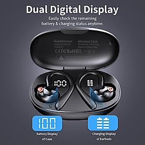 Wireless Earbuds Bluetooth Headphones Sport Bluetooth 5.3 Earbuds with 120H Playtime Dual LED Battery Display with Earhook IPX7 Waterproof for Workout/Gym/Running Black