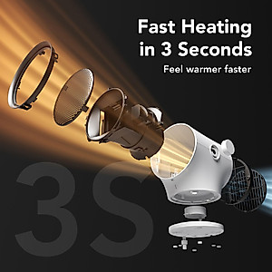 Elio Oscillating Space Heater for Indoor Use, 1000W Ceramic Portable Electric Heater up to 200 Square Ft, 3s Fast Safety Heat, Overheat + Tip-over Protection, 3 Temp Modes, for Home & Office (Alex)