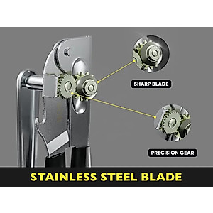 Heavy Duty Can Opener for Kitchen whit Magnet - Portable Can Opener with Built-In Bottle Opener & Manual Hand Crank - Easy-Grip, Oversized Handles with Non-Slip, Soft-Touch Rubber Sleeves - 8.27x2.7"