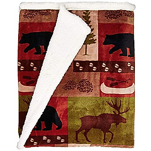 Carstens, Inc Patchwork Lodge Soft Sherpa Plush Throw Blanket, 54" x 68", Multicolor