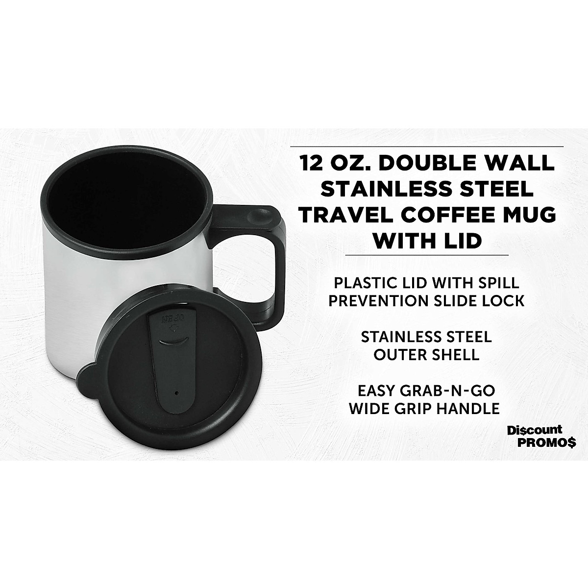 DISCOUNT PROMOS Stainless Steel Travel Mugs with Handle 12 oz. Set of 10, Bulk Pack - Perfect for Coffee, Soda, Other Hot & Cold Beverages - Stainless Steel