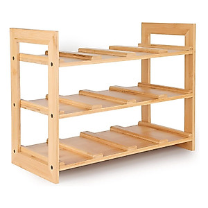 Meegoo Water Bottle Organizer, Bamboo Stackable Water Bottle Holder, 12 Freestanding Water Bottle Holder Rack, Storage for Cabinet Kitchen Countertops, Table Top, Pantry, Classroom, Yoga Room, Gym