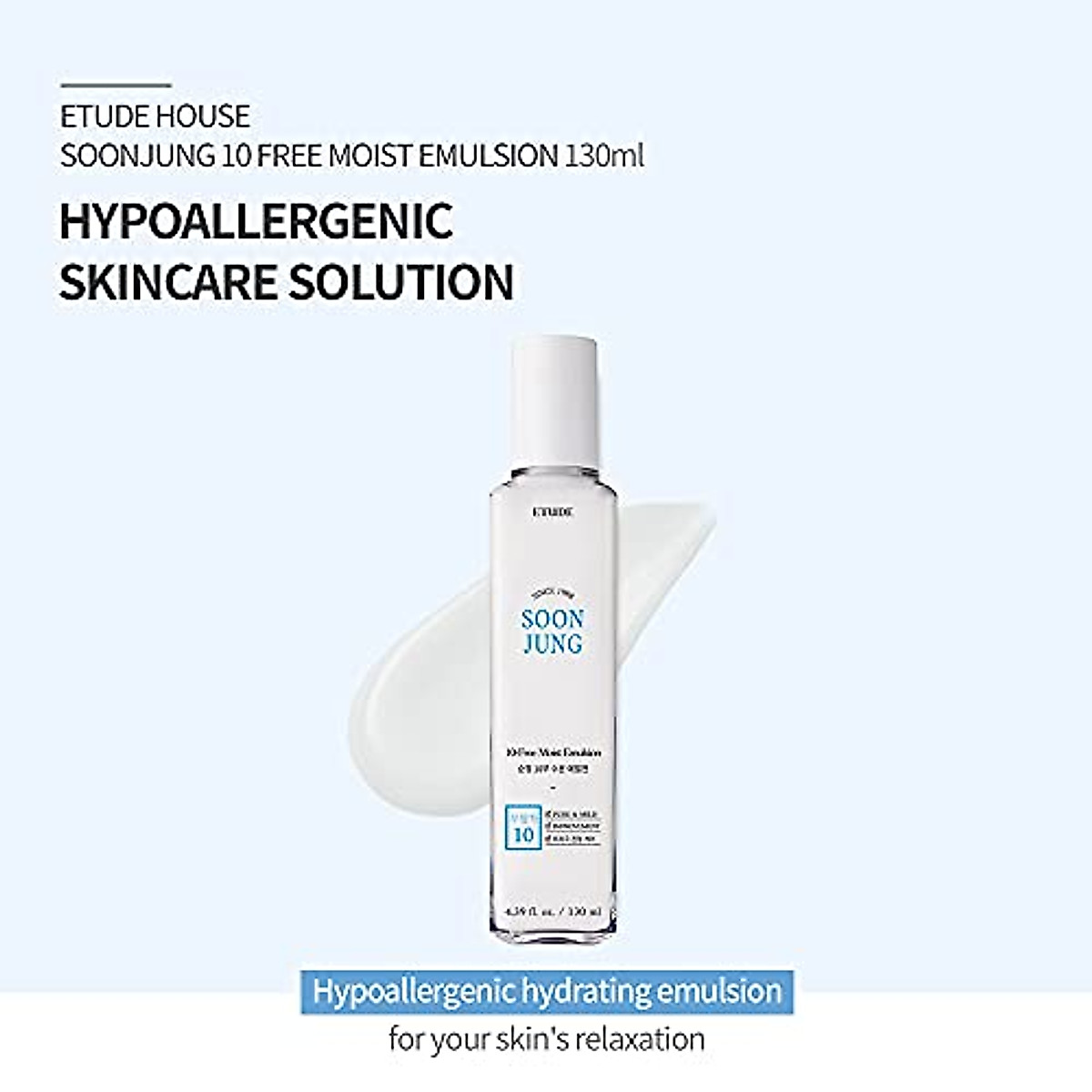 ETUDE SoonJung 10 Free Moist Emulsion 130ml 21AD | Hypoallergenic Non-Irritating Hydrating Emulsion for Skin Damage Care and Relaxation | Korean Skin Care