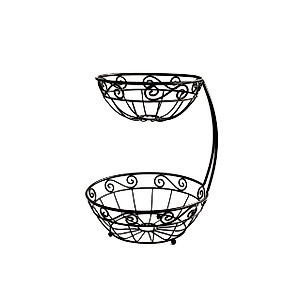 Spectrum Scroll Fruit Stand 2-Tier (Black) - Kitchen Counter Organizer for Produce & Food Storage